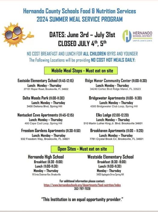 Hernando County Schools Summer Meal Program | United Way of Hernando County